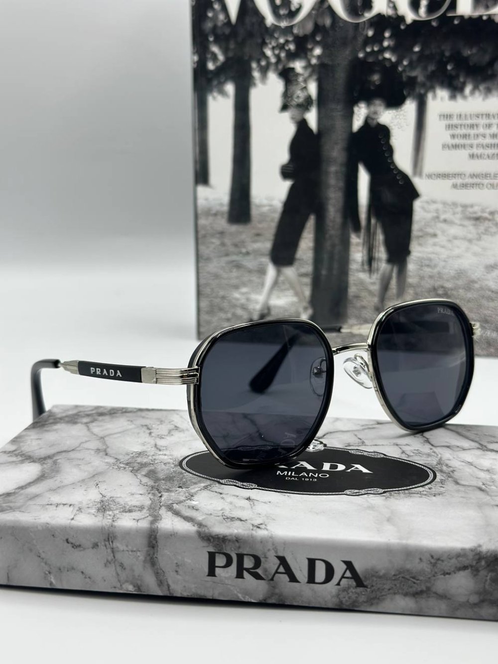 Prada Gümüş Siyah İthal Unisex Güneş Gözlüğü G1831-VLL Modelleri En Uygun Fiyatlarla